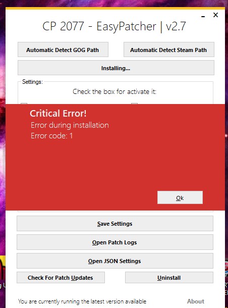 Critical Error! Screen · Issue #19 · LittleZen/Cyberpunk2077-Patch-Easy ...