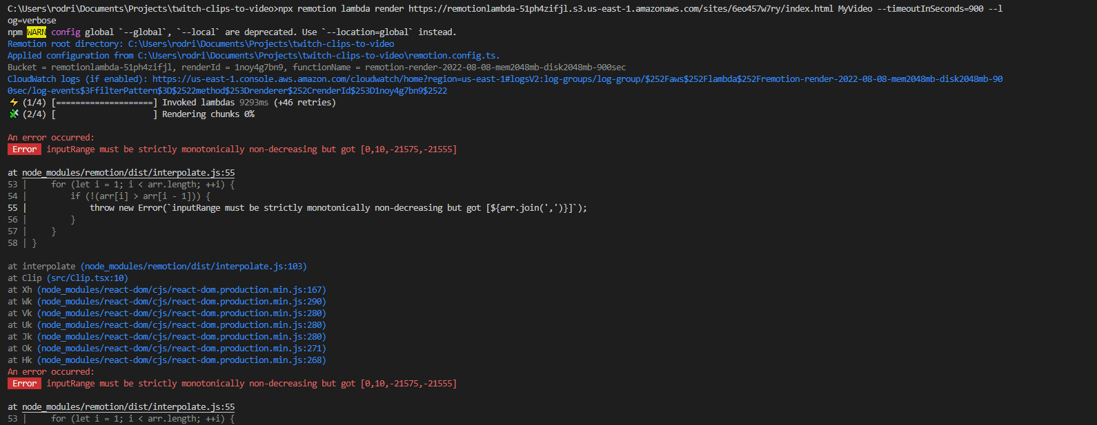Interpolate Multiple Values Causes Lambda Render To Fail · Issue 1219 · Remotion Devremotion