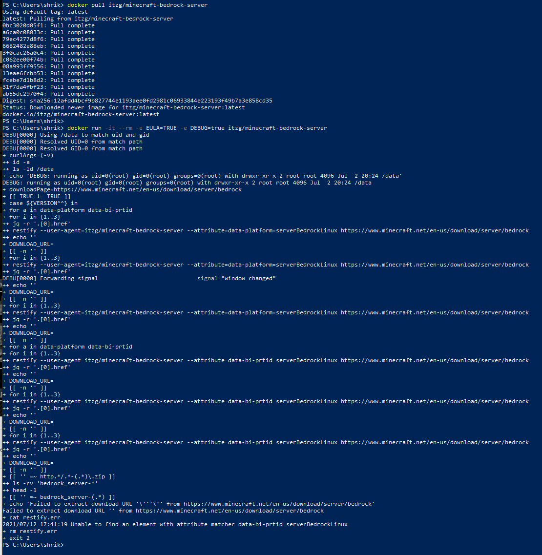 Failed to extract download URL · Issue #155 · itzg/docker-minecraft-bedrock-server · GitHub