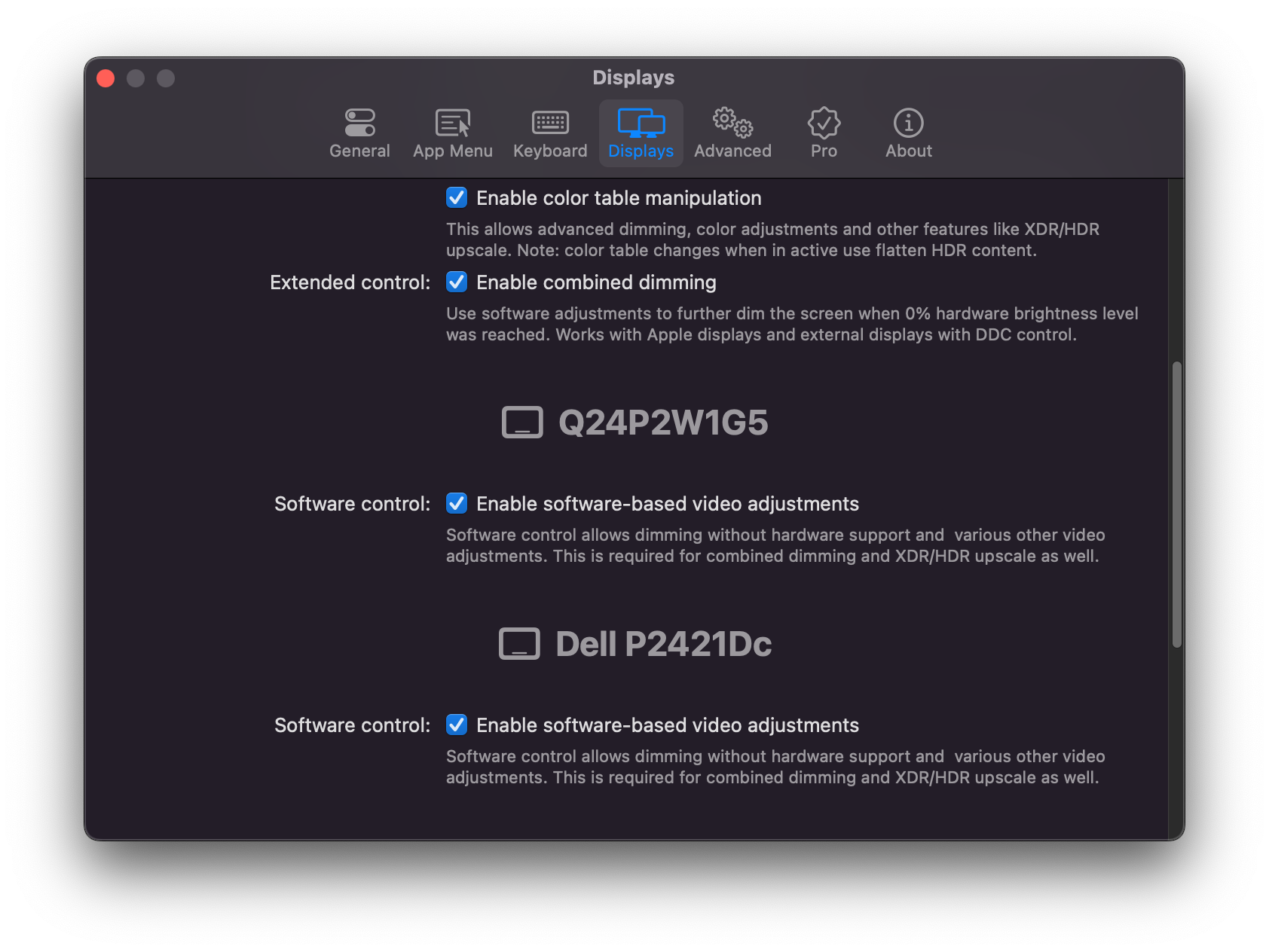 No `Custom display configuration` options in `Settings` -> `Displays` for Virtual Display ...