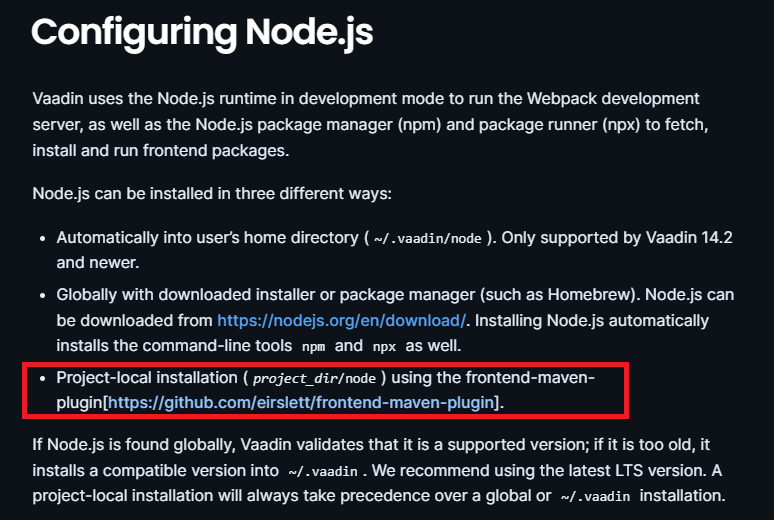 Node Js Configuration Documentation Small Fixes · Issue 1047 · Vaadin