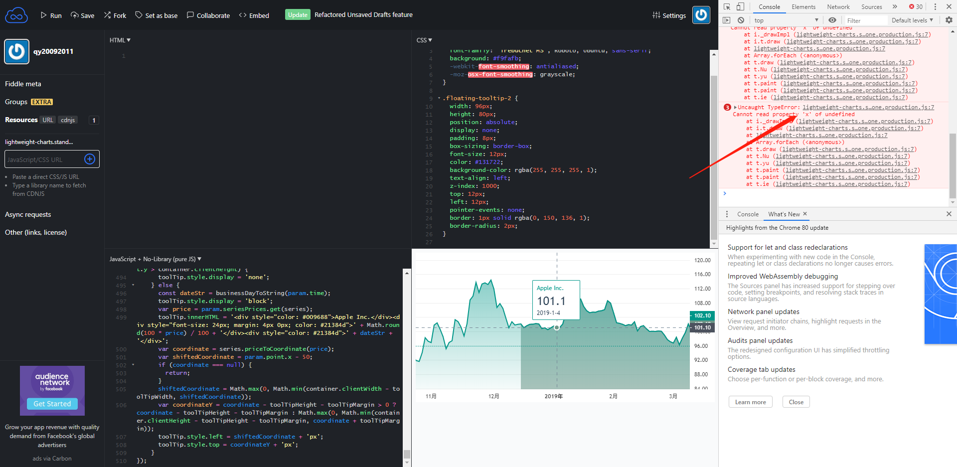 Have a error tip in console when the chart has two series and it out of ...