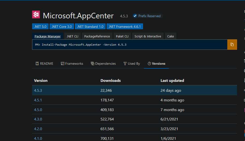 Restore 4.4.0 package to nuget · Issue #1672 · microsoft/appcenter-sdk-dotnet · GitHub