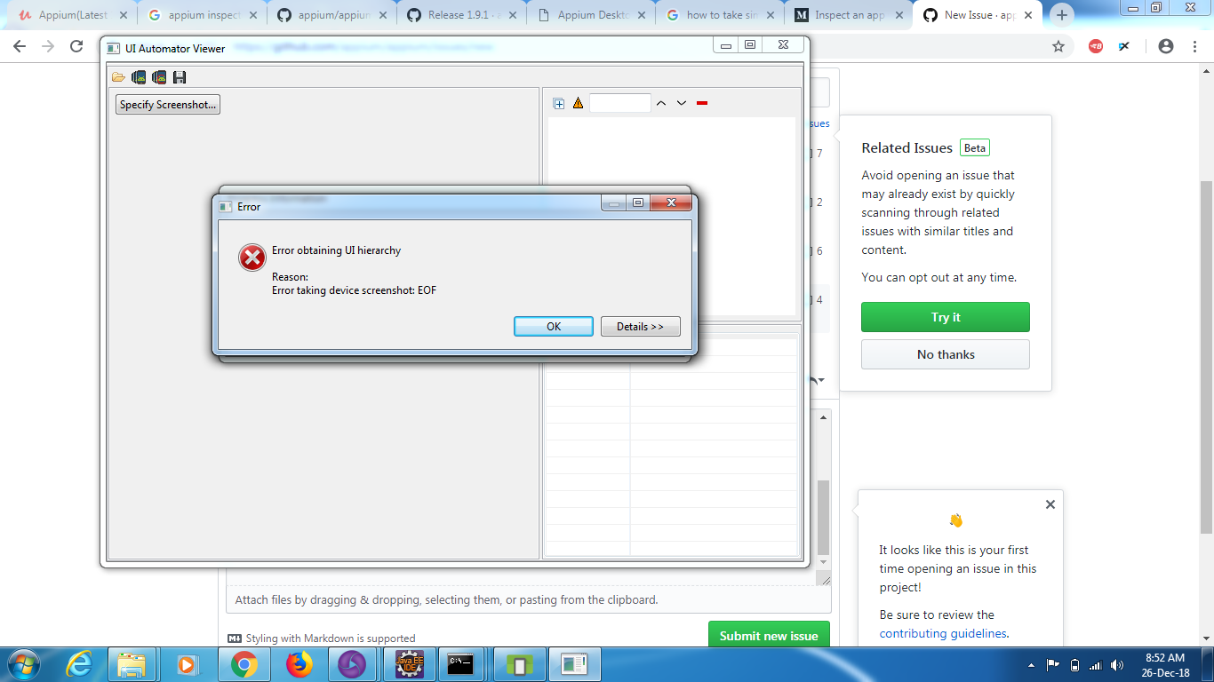 Not Able To Take Screenshot In Uiautomatorviewer In Windows 7 · Issue 11906 · Appiumappium