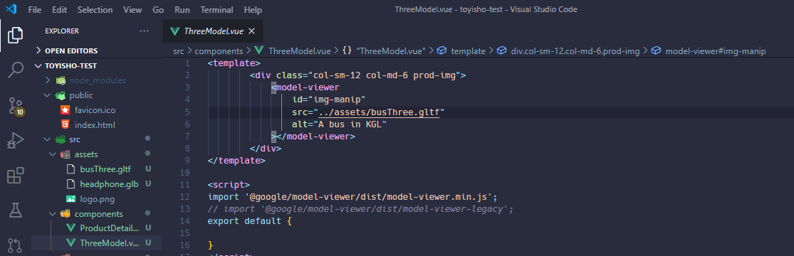 Blank render of a gltf model in VueJs · Issue #1684 · google/model-viewer · GitHub