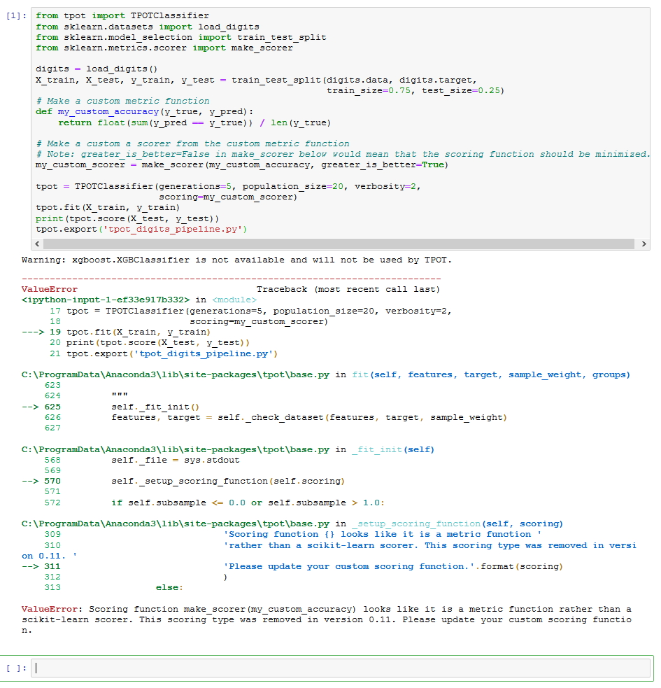 Custom scorer bug · Issue #1010 · EpistasisLab/tpot · GitHub