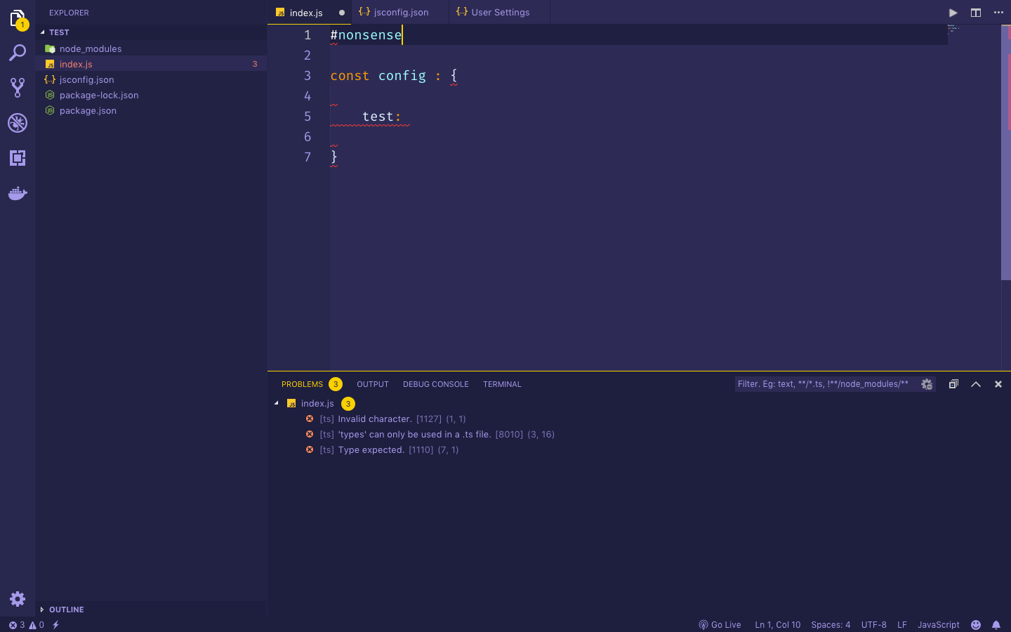 Built In Javascript Linter Uses Wrong Prefix In Error Messages · Issue