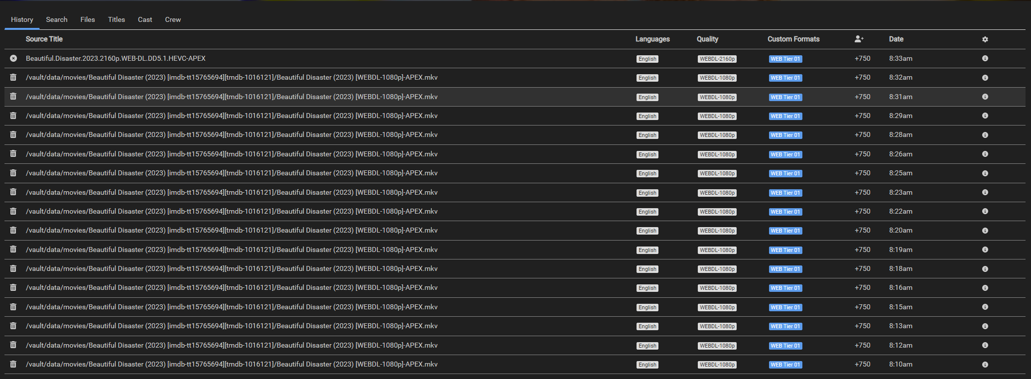 Import failures can create excessive deleted events in the history view · Issue #8444 · Radarr ...