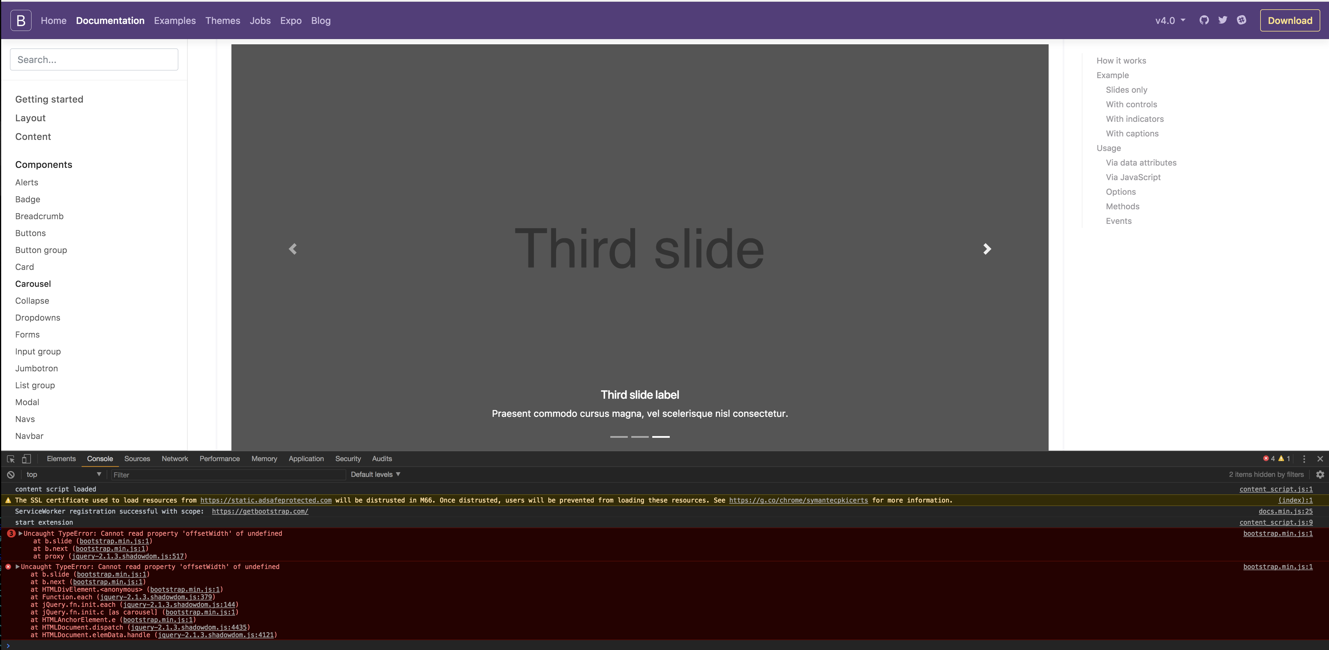 Carousel Offsetwidth Console Error In Docs · Issue 25128 · Twbsbootstrap · Github