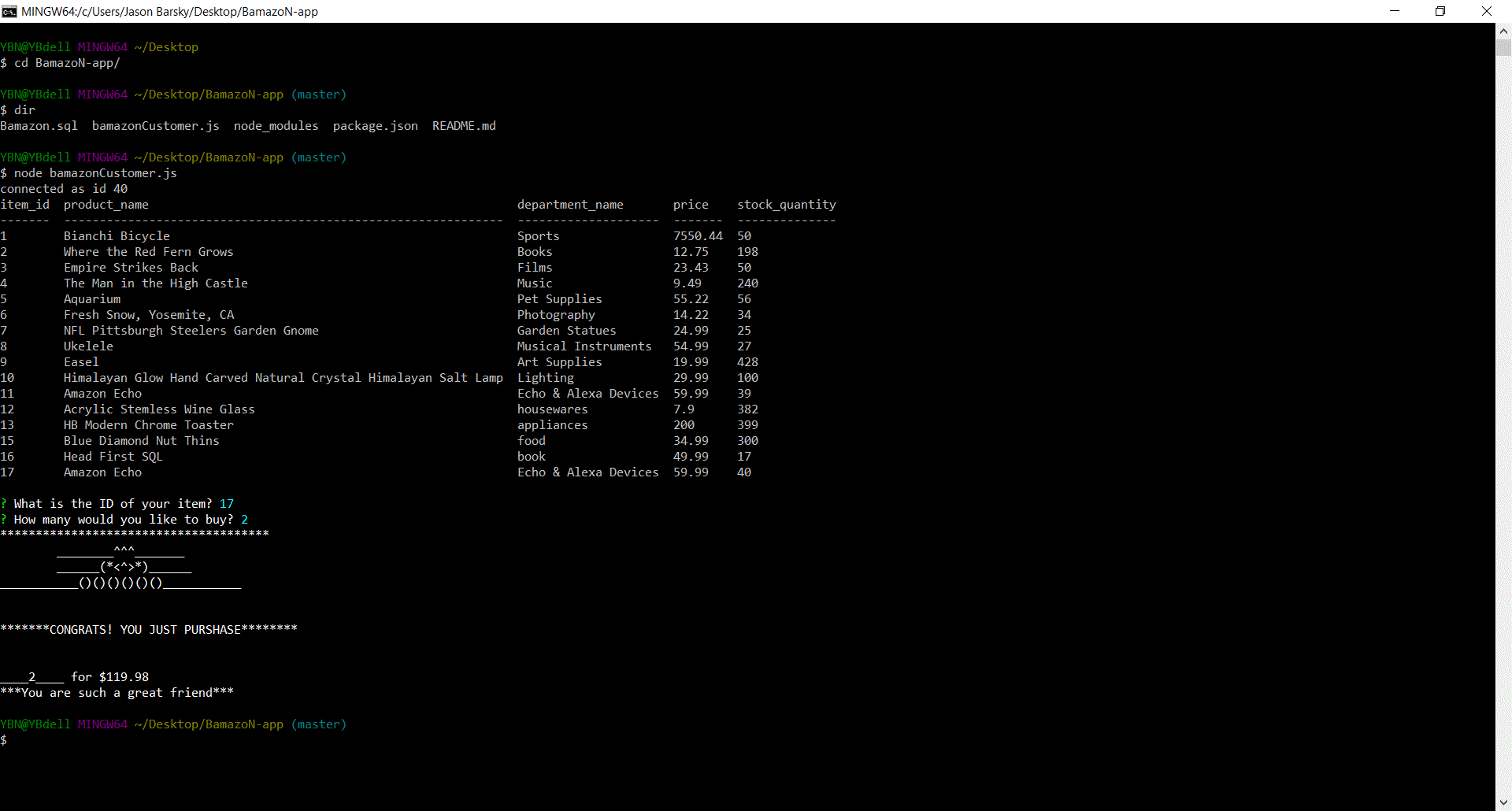 GitHub - Johcare/BamazoN-app
