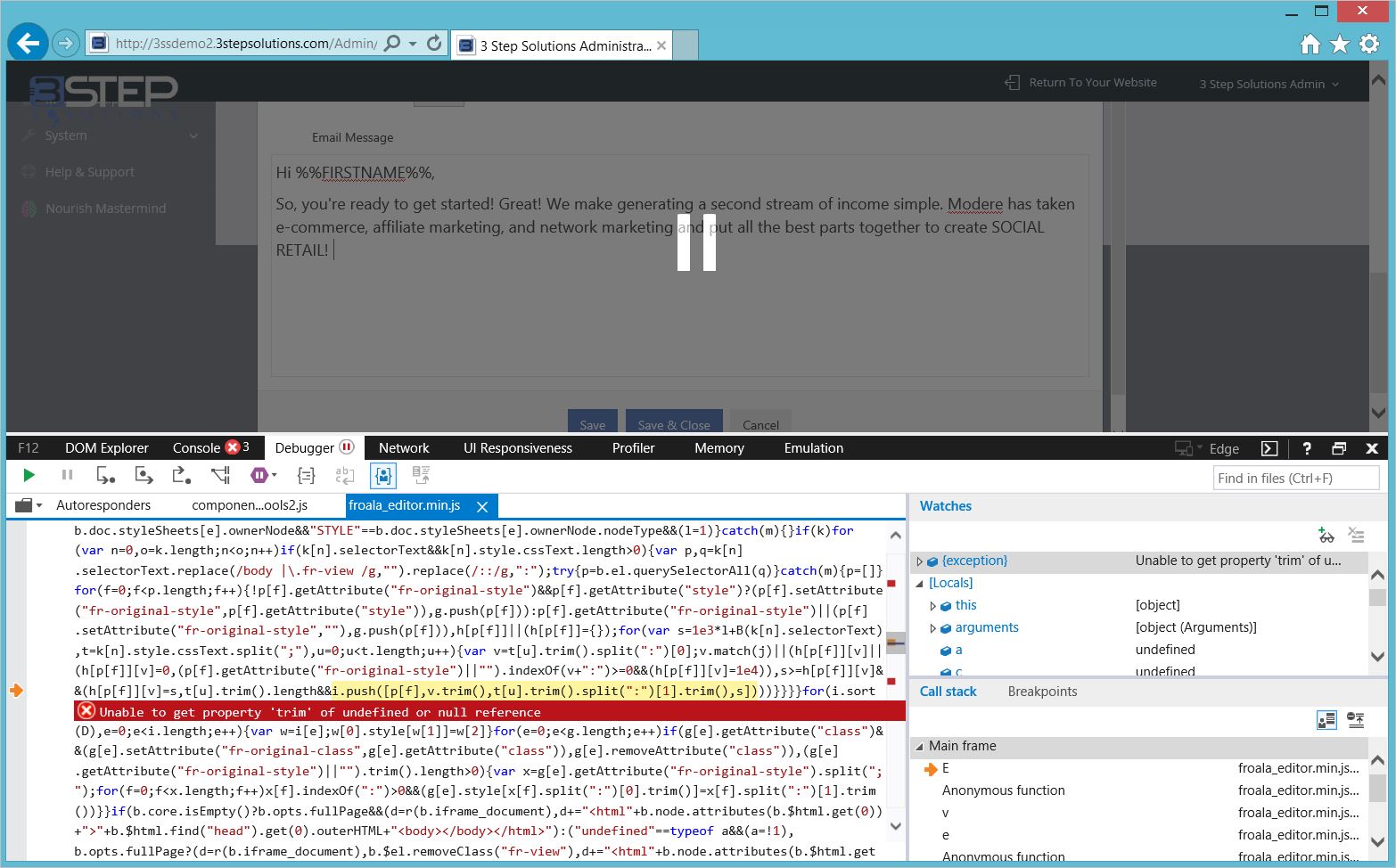Ie Error Unable To Get Property Trim Of Undefined Or Null Reference · Issue 2498 · Froala