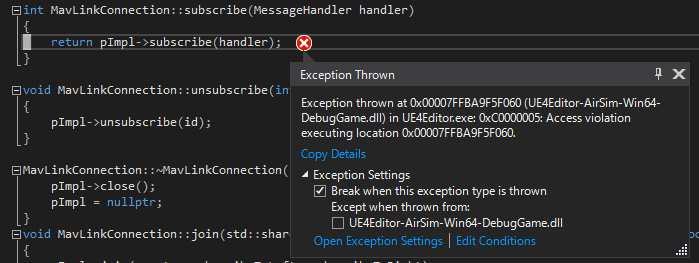 Ue4 Crashes With Hitl Simulation Due To Exception Thrown At