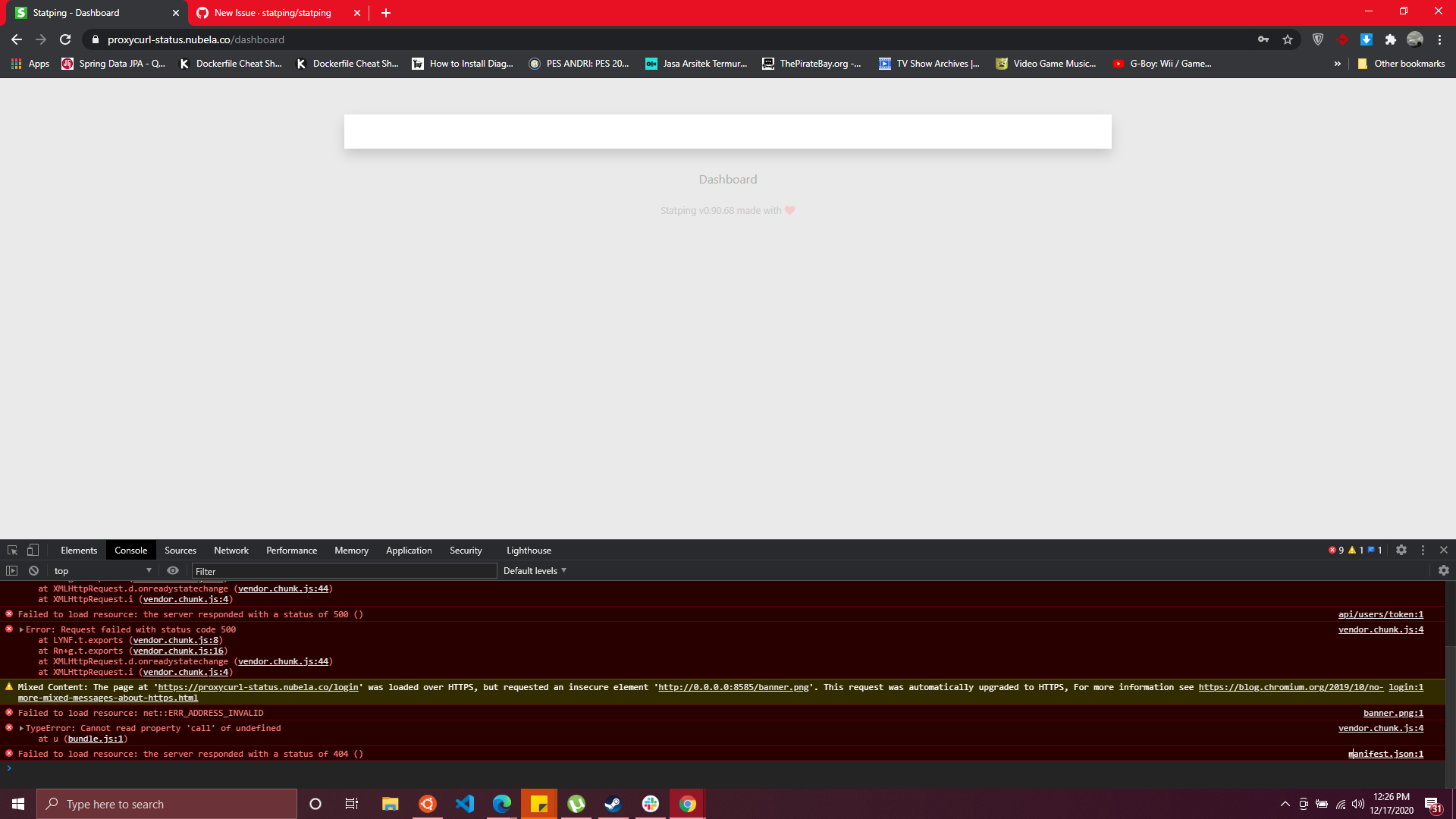 Dashboard Load Forever · Issue 918 · Statping Statping · Github