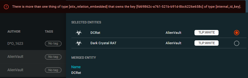 Merging entities : recurring bug · Issue #710 · OpenCTI-Platform/opencti · GitHub