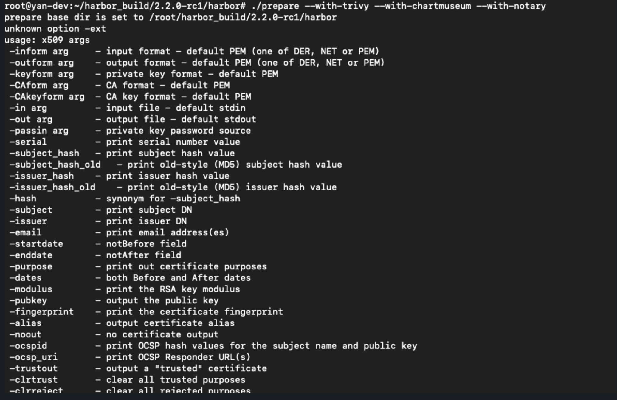 get unknown option when to execute prepare script · Issue #14067 · goharbor/harbor · GitHub