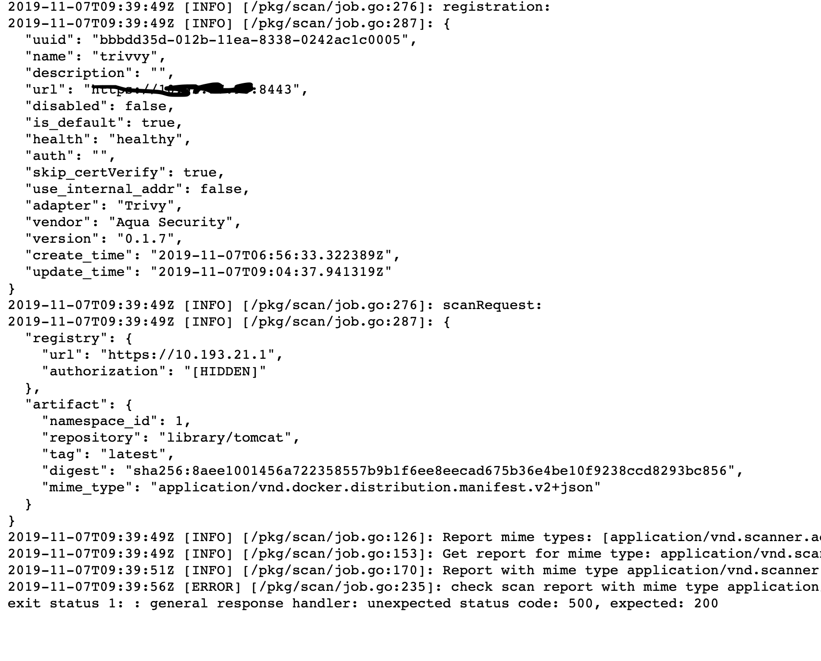 [Scanner] Adapter URL should be hidden in the scan error log. · Issue #9791 · goharbor/harbor ...