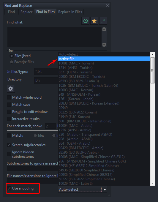 Request: Add 'Use Encoding' dropdown menu in 'Find in Files' dialog box · Issue #10852 · notepad ...