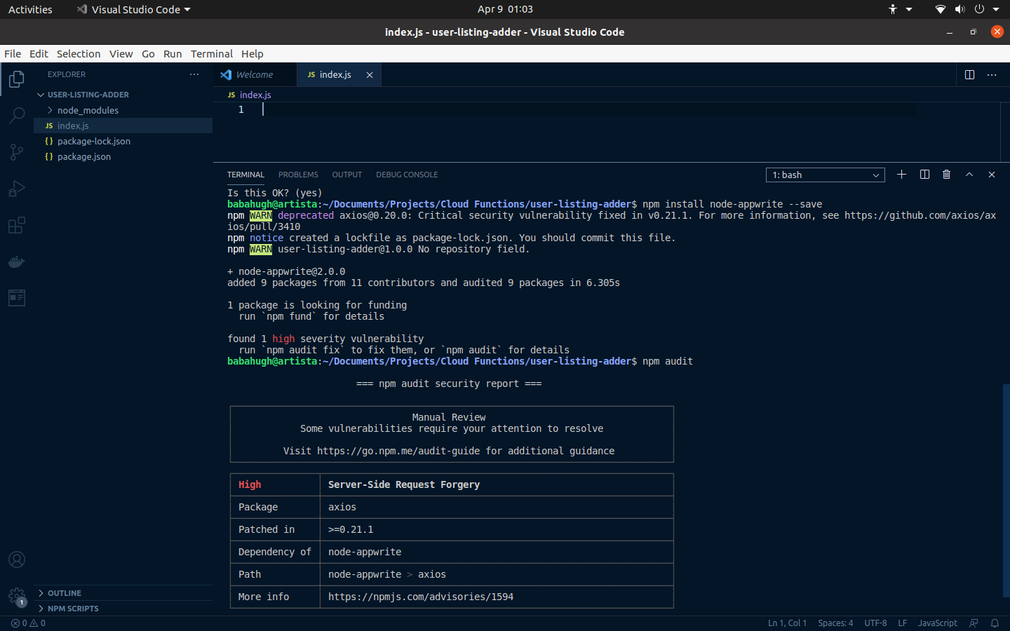 Axios 0200 Dependency Server Side Request Forgery Vulnerability On Node Appwrite · Issue 1079