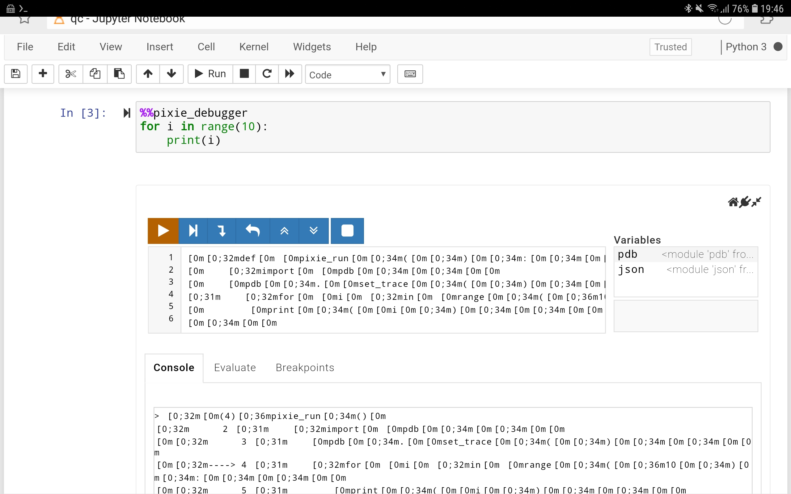 ESC sequences not rendering properly in debugger · Issue #793 · pixiedust/pixiedust · GitHub