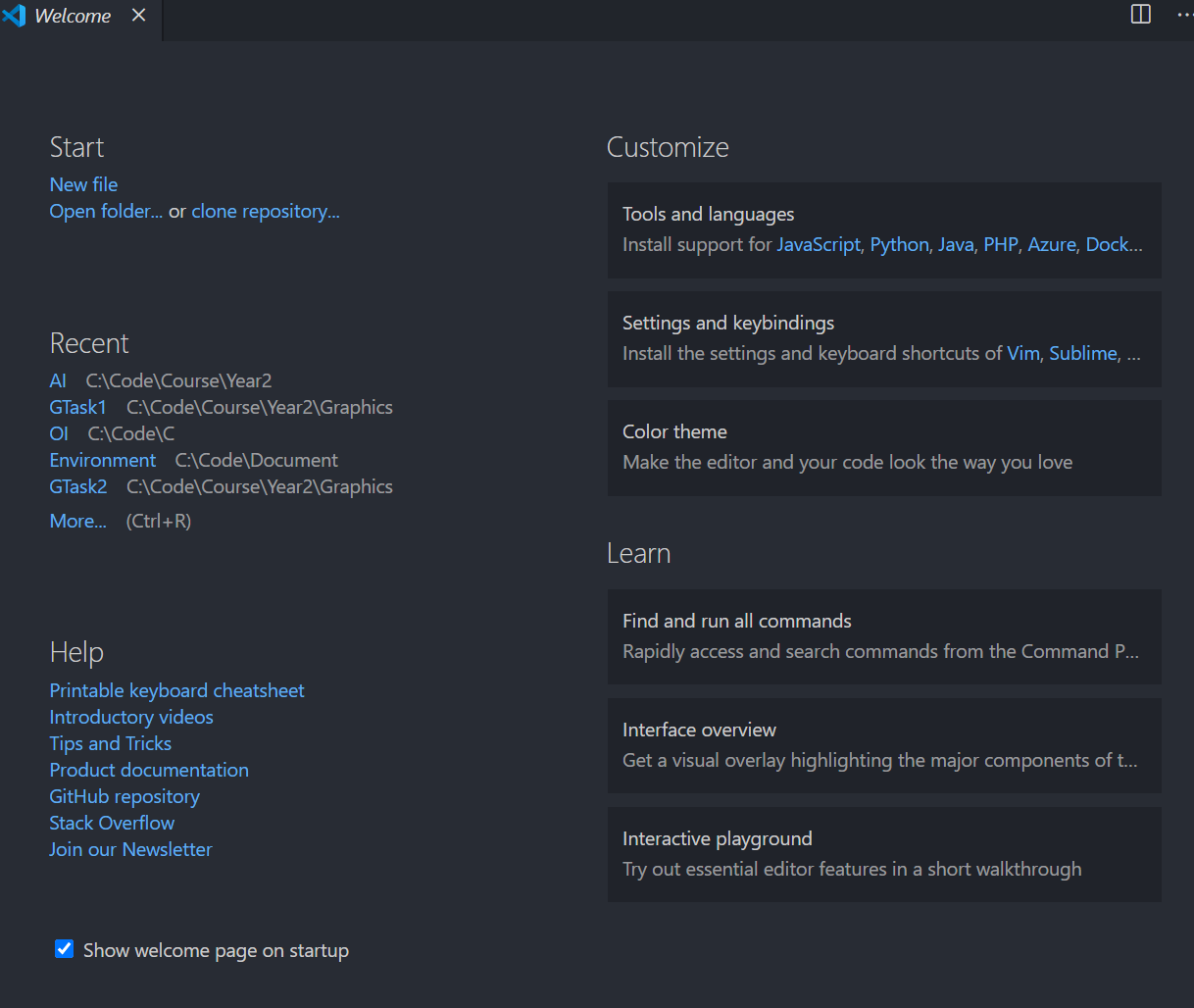 Add a page for recent folders / workspaces · Issue #112531 · microsoft/vscode · GitHub