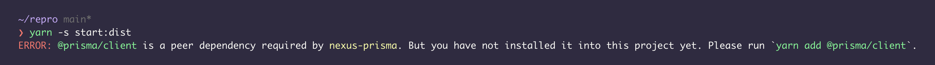 Show How To Disable Peer Dep Check In Error Message · Issue 112 · Graphql Nexusnexus Prisma