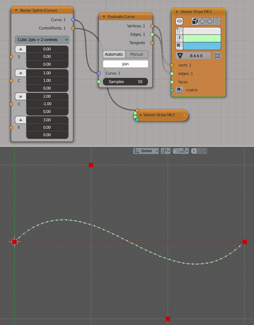 Bezier Spline Segment (Curve) — Sverchok 1, 2, 0 documentation