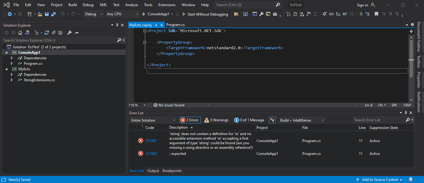 Intellisense Doesn T Offer Some Extension Methods In A Netcoreapp2 0 Netstandard2 0 Project