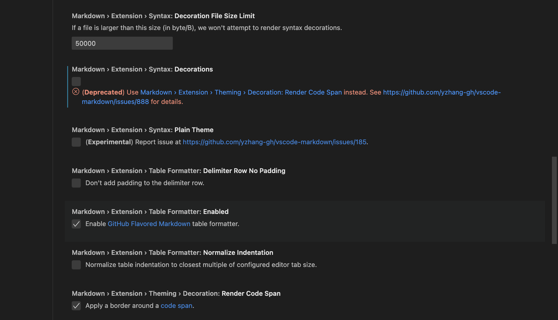 `'markdown.extension.syntax.decorations' Has Been Deprecated 