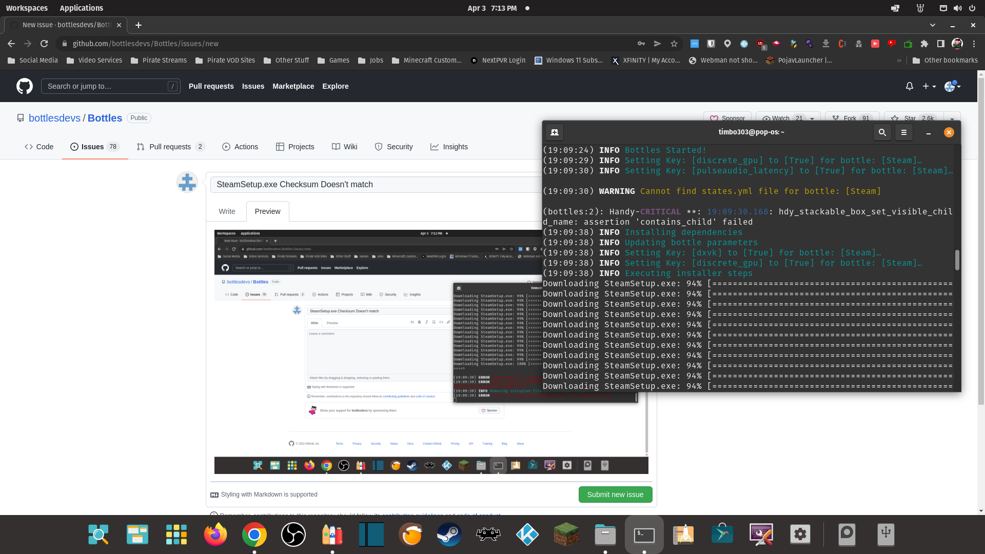 SteamSetup.exe Checksum Doesn't match · Issue #1267 · bottlesdevs/Bottles · GitHub