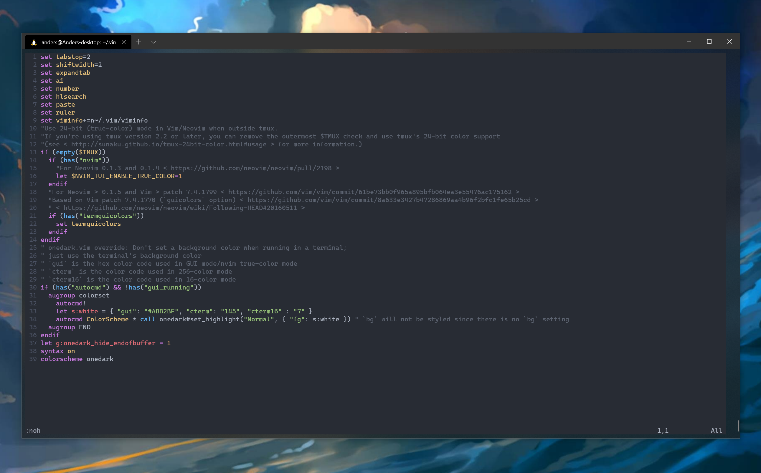 The onedark#set_highlight Transparent background example doesn't work ...