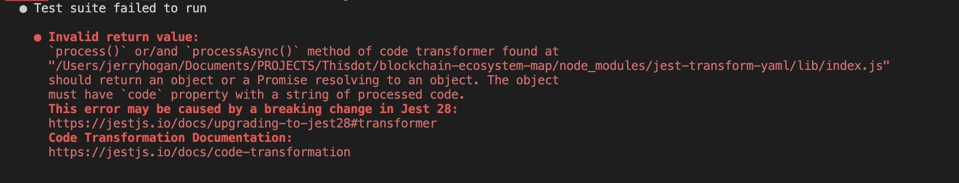 Jest not working from version 28 · Issue #291 · smartcontractkit/blockchain-ecosystem-map · GitHub