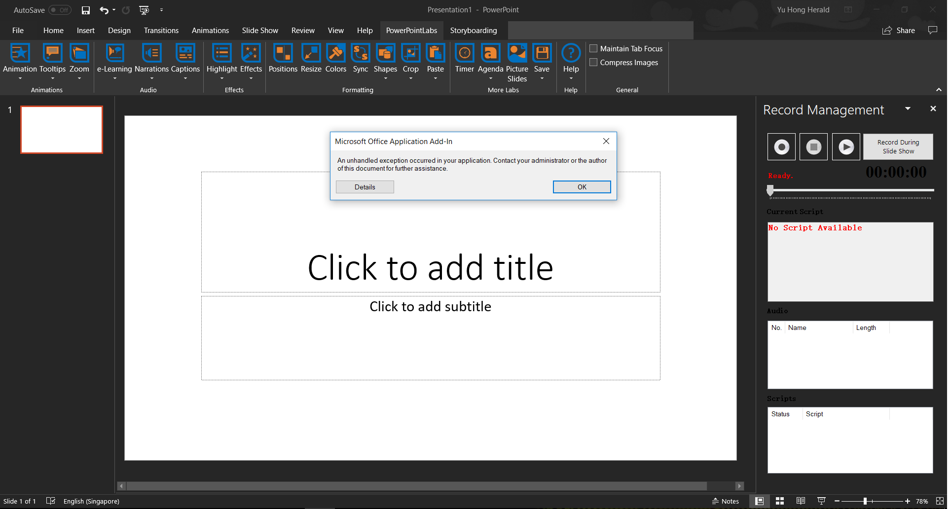 Error in NarrationsLab: Record Audio Manually Remove Audio Error · Issue #1916 · PowerPointLabs ...