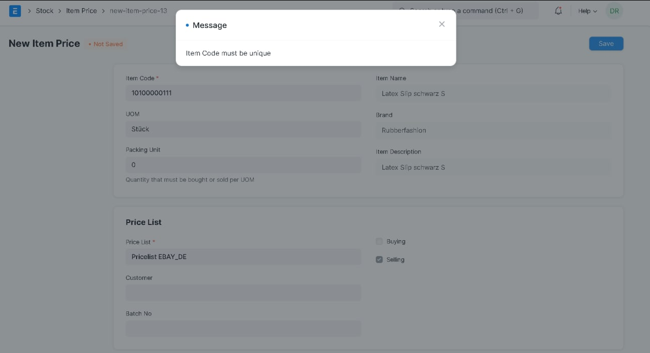Item Code must be unique - create 2 prices for one item · Issue #26200 · frappe/erpnext · GitHub