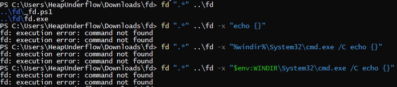 Command not found error under Windows 10 with `--exec` · Issue #310 · sharkdp/fd · GitHub