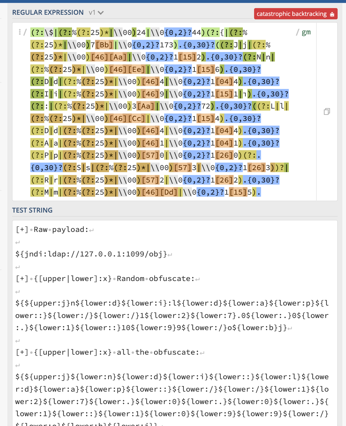 Backtracing issues in regex101 · Issue #1 · back2root/log4shell-rex · GitHub