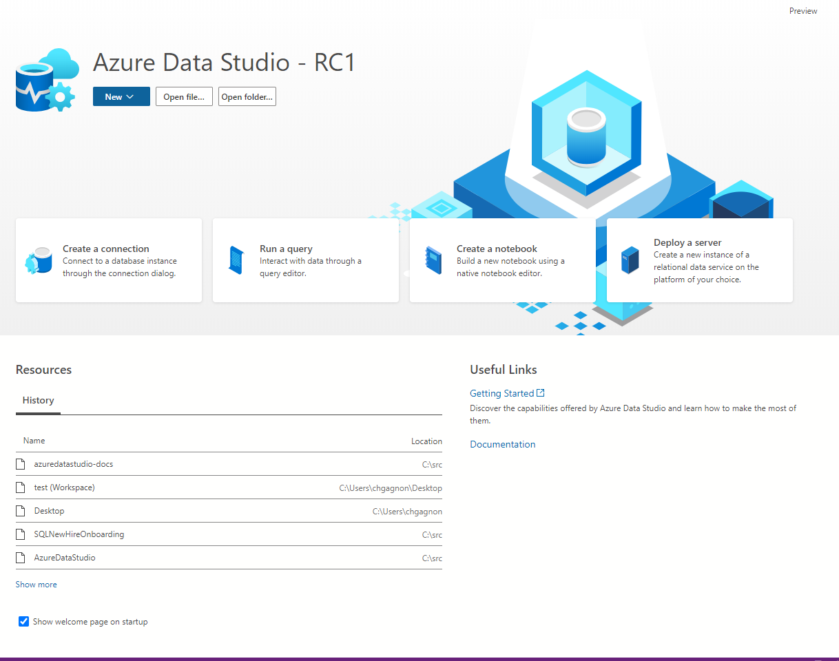 Welcome page layout is broken · Issue #14686 · microsoft/azuredatastudio · GitHub
