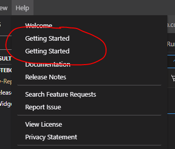 Duplicate "Getting Started" entries in Help menu · Issue #15980 · microsoft/azuredatastudio · GitHub
