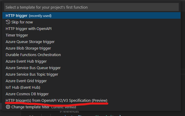 Unable to pass in `HTTP Trigger(s) from OpenAPI...` template to templateId of create call ...
