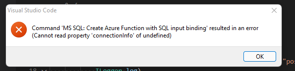 Create Azure Function With Sql Input Binding Is Showing In The Command Palette · Issue 17242 
