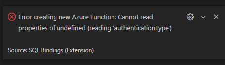 SQL Bindings: Cancelling out of create connection prompt throws error · Issue #19342 · microsoft ...
