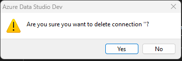 Delete connection prompt displays empty name · Issue #21935 · microsoft/azuredatastudio · GitHub