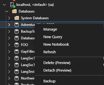 Missing "New Database" on DB nodes · Issue #23640 · microsoft/azuredatastudio · GitHub