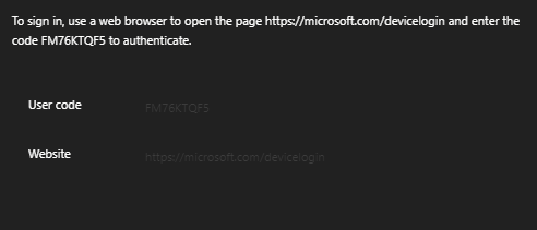 Text on Device Code login page very difficult to read in dark mode ...