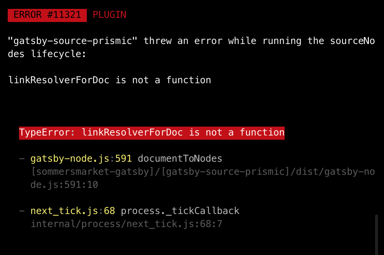 linkResovlerForDoc is not a function · Issue #124 · prismicio/prismic-gatsby · GitHub