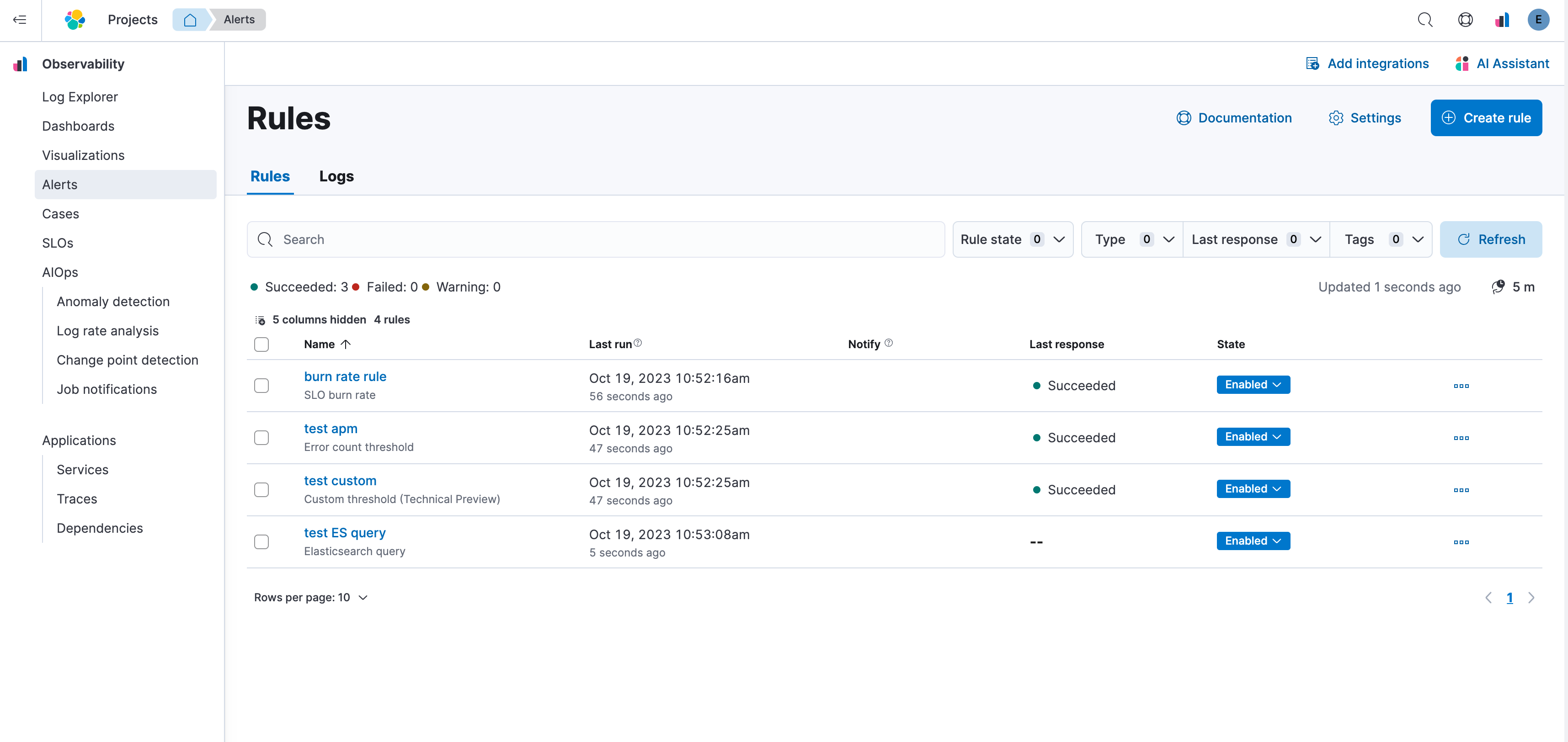 Serverless Tests For Verifying The Rule Creation For The Observability Feature · Issue 170622