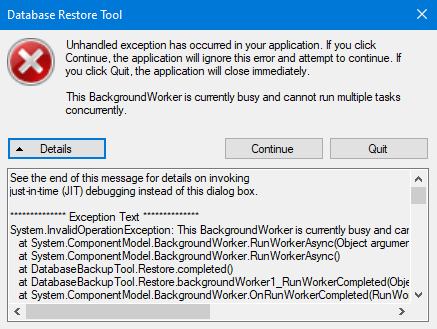Navigating the Restore Tool Using Keyboard Throws Exception on Restore ...