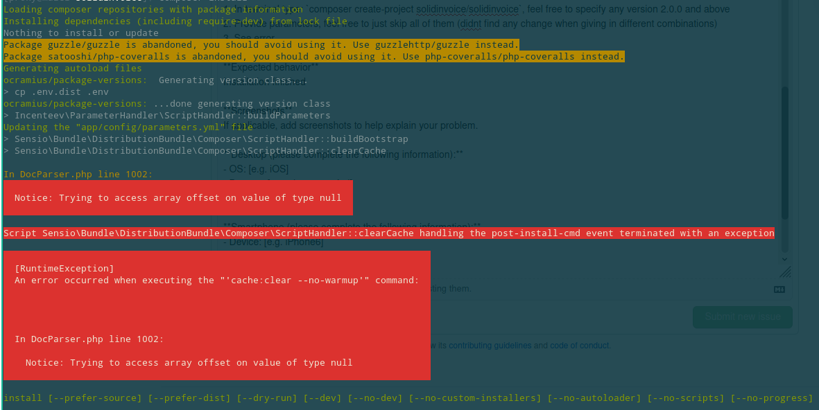 RuntimeException during installation · Issue #323 · SolidInvoice/SolidInvoice · GitHub