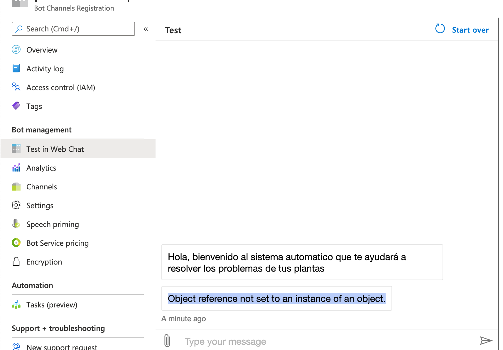 Bot Composer Deployed To Azure Always Get Object Reference Not Set To An Instance Of An Object