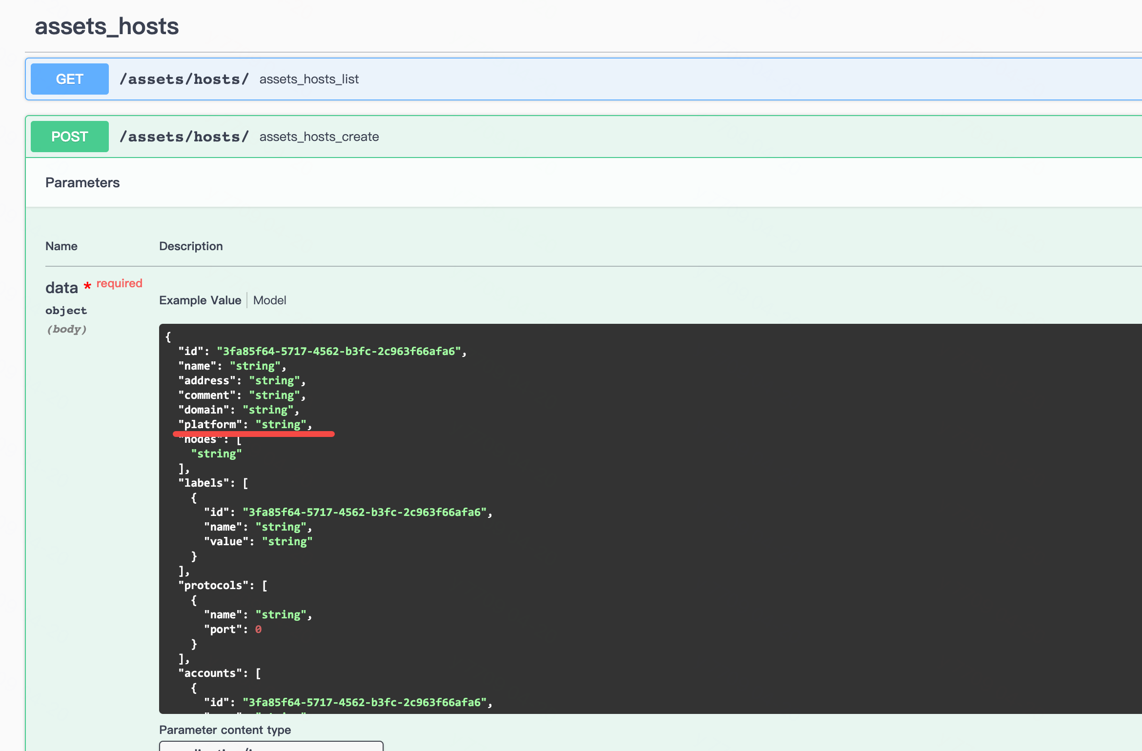 [Bug] v3.1.2的创建host的api文档platform示例字段值格式不对。 · Issue #10277 · jumpserver/jumpserver · GitHub