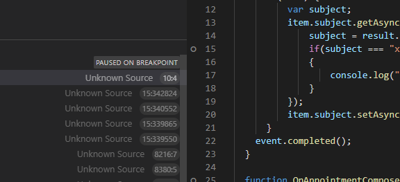 Unbounded breakpoints when debugging Javascript · Issue #121136 · microsoft/vscode · GitHub